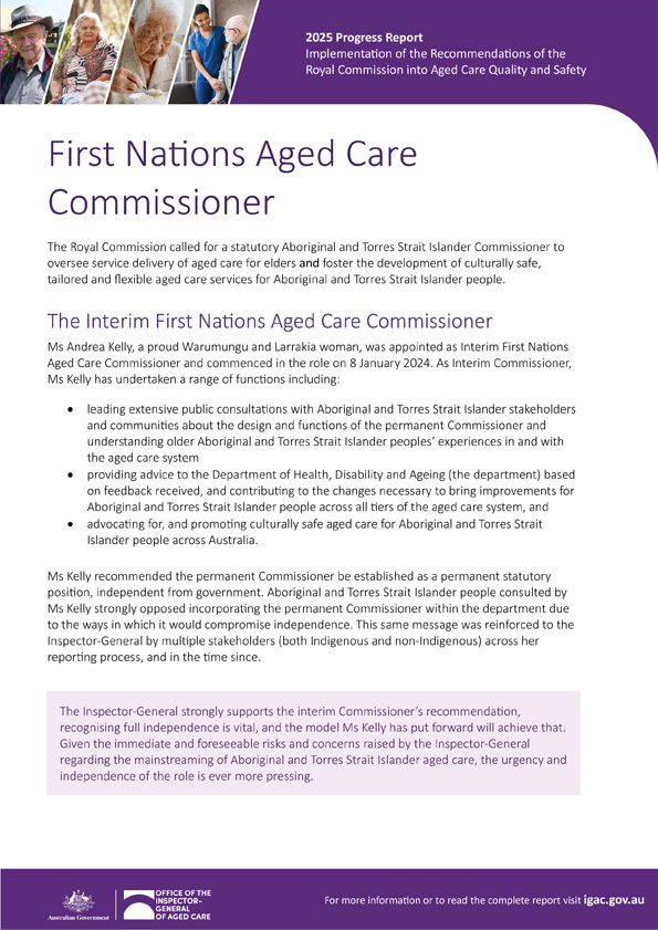 First Nations Aged Care Commissioner – 2025 progress report | Inspector ...