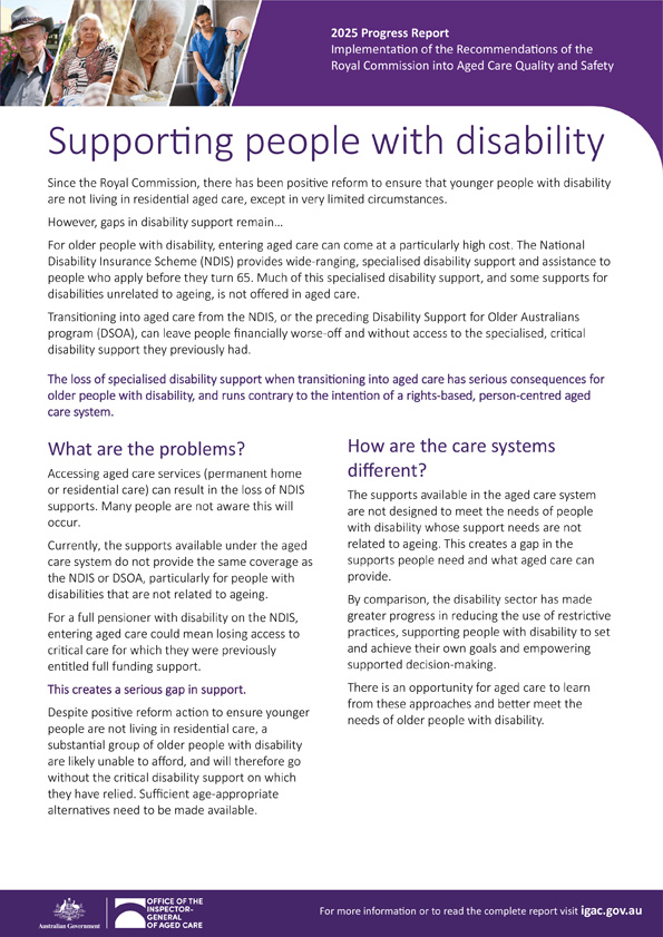 Supporting people with disability – 2025 progress report | Inspector ...